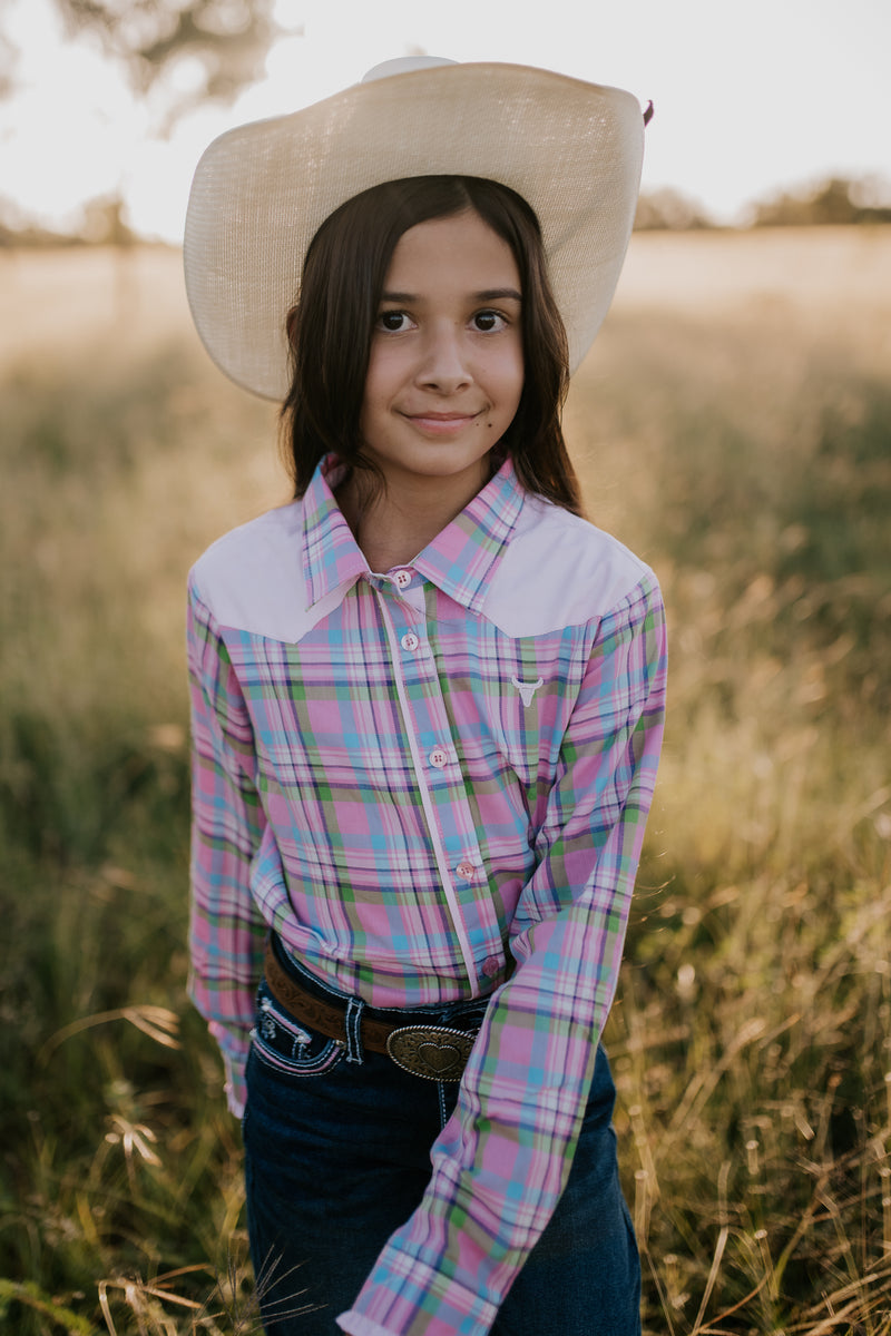 "Willow" Pink Checked Yoke Western Long Sleeve Shirt – Little Windmill ...