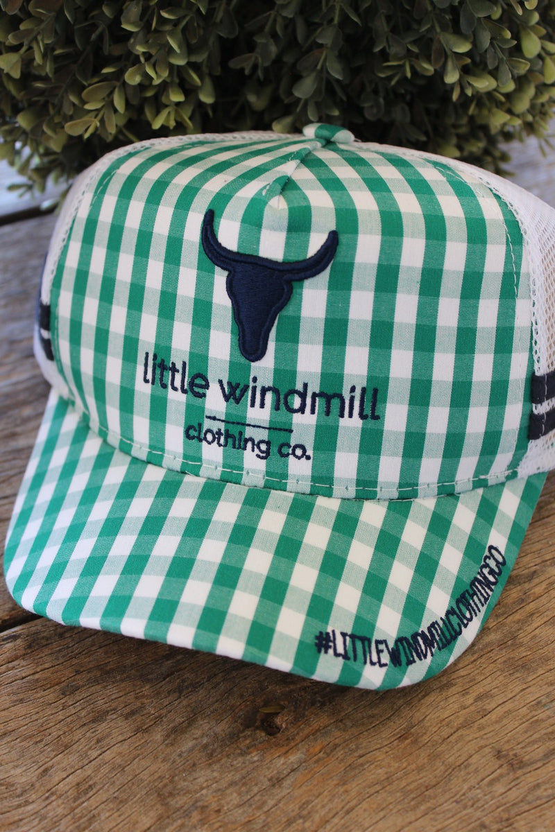 Toddlers / Youth Kids Green Gingham Trucker Caps – Little Windmill ...